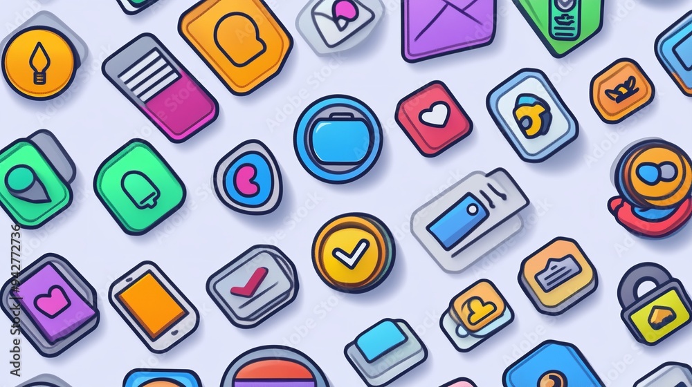 Vector icons collection (technology theme) (line style) (floating on ...