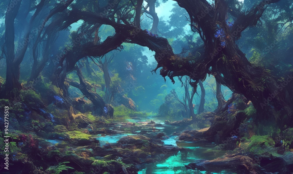 Enchanted Forest Depths: Mystical Digital Artwork Blending Fantasy and ...