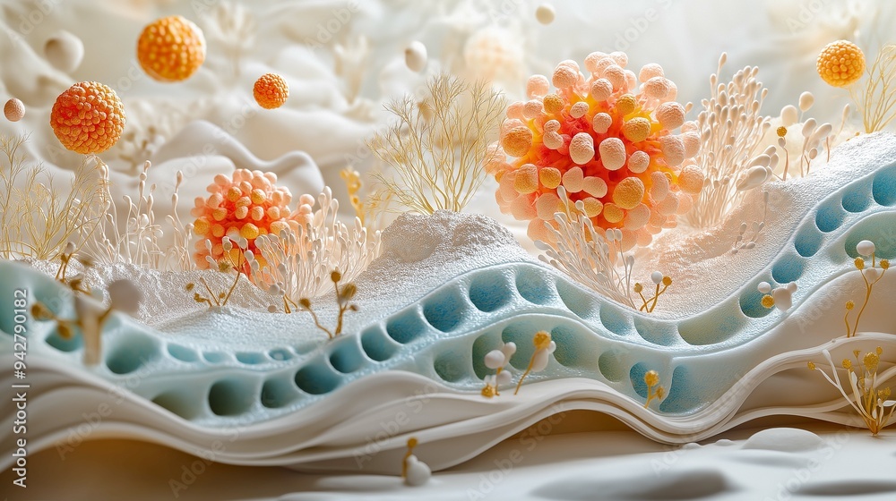 Cross-section of a human cell in 3D, showing organelles like the ...