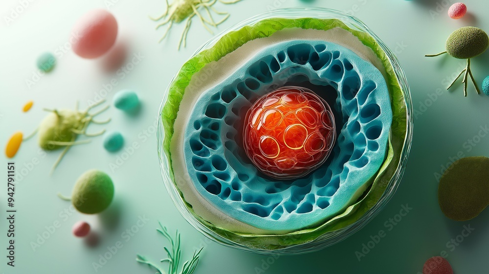 Plant cell in cross-section showing the cell wall, chloroplasts, and ...