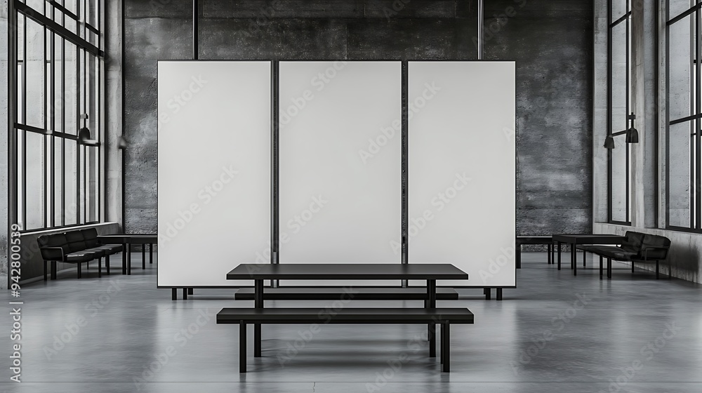 3D Visualization of Blank White Partitions in a Stylish Industrial ...