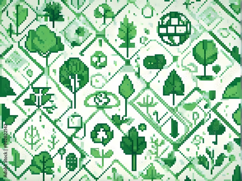 Ilustrasi pixel art hutan hijau subur, sempurna untuk desain ramah ...