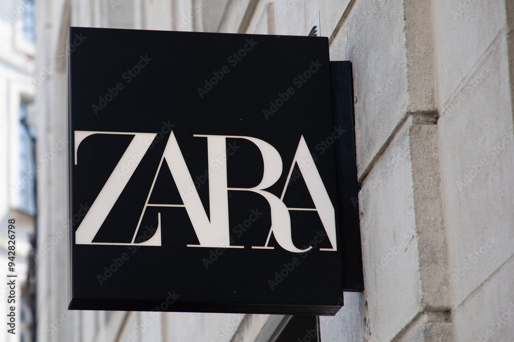 zara logo sign wall facade and store brand text of fashion boutique ...