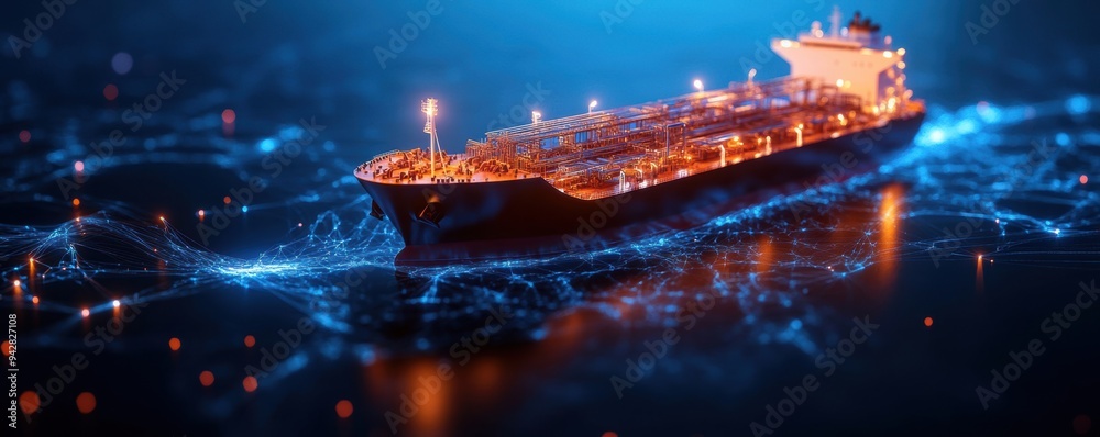 International trade routes are depicted with crude oil tankers and ...