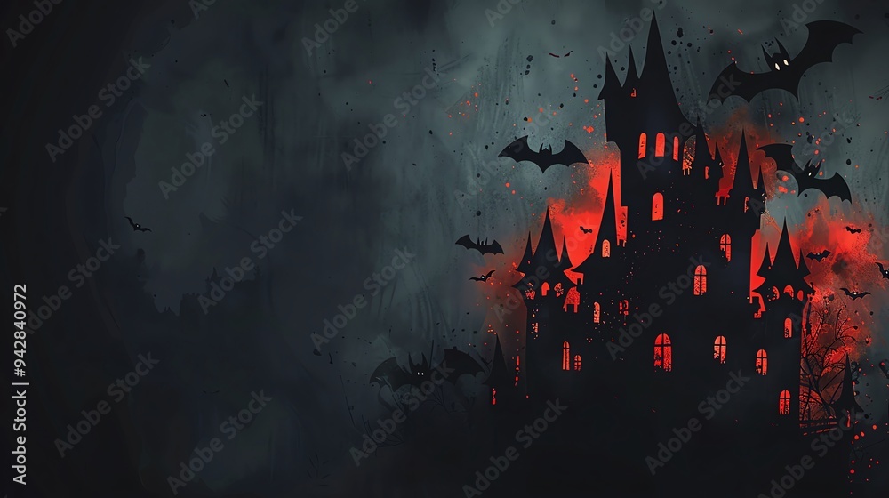 Vampire castle with glowing windows and bats, creating a gothic and ...