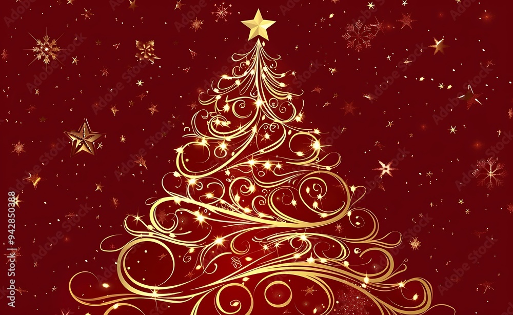 A red background featuring an illuminated tree made of stars and ...
