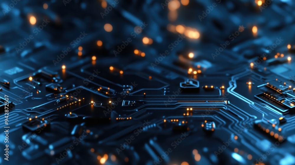 seamless pattern, Close-up of a motherboard circuit with glowing ...