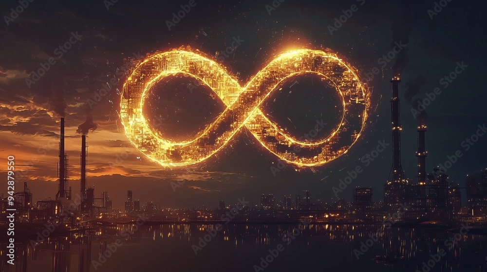 Infinity symbol over industrial landscape, representing endless ...