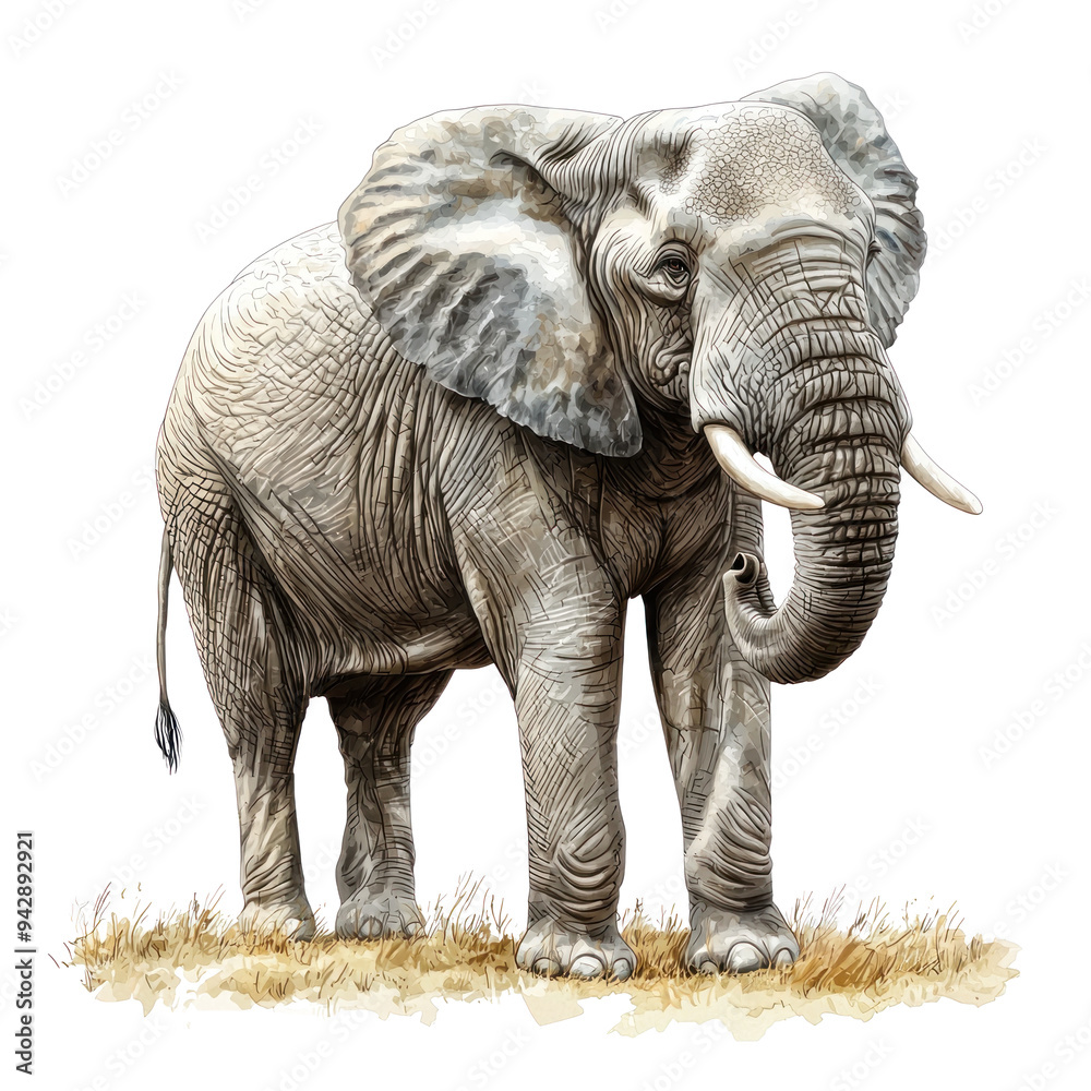 A realistic high-resolution photo of a regal elephant standing with its ...