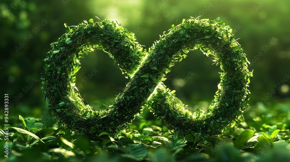 Infinity symbol made of green foliage representing sustainability and ...
