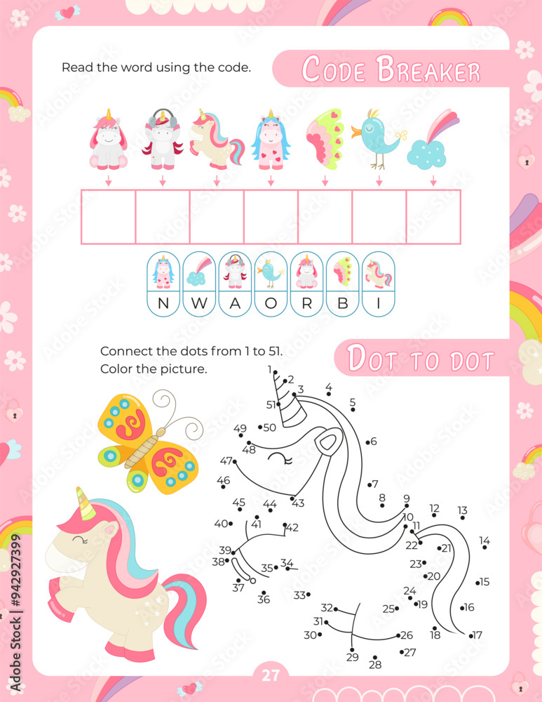 Activity Pages for Kids. Printable Activity Sheet with Unicorn ...