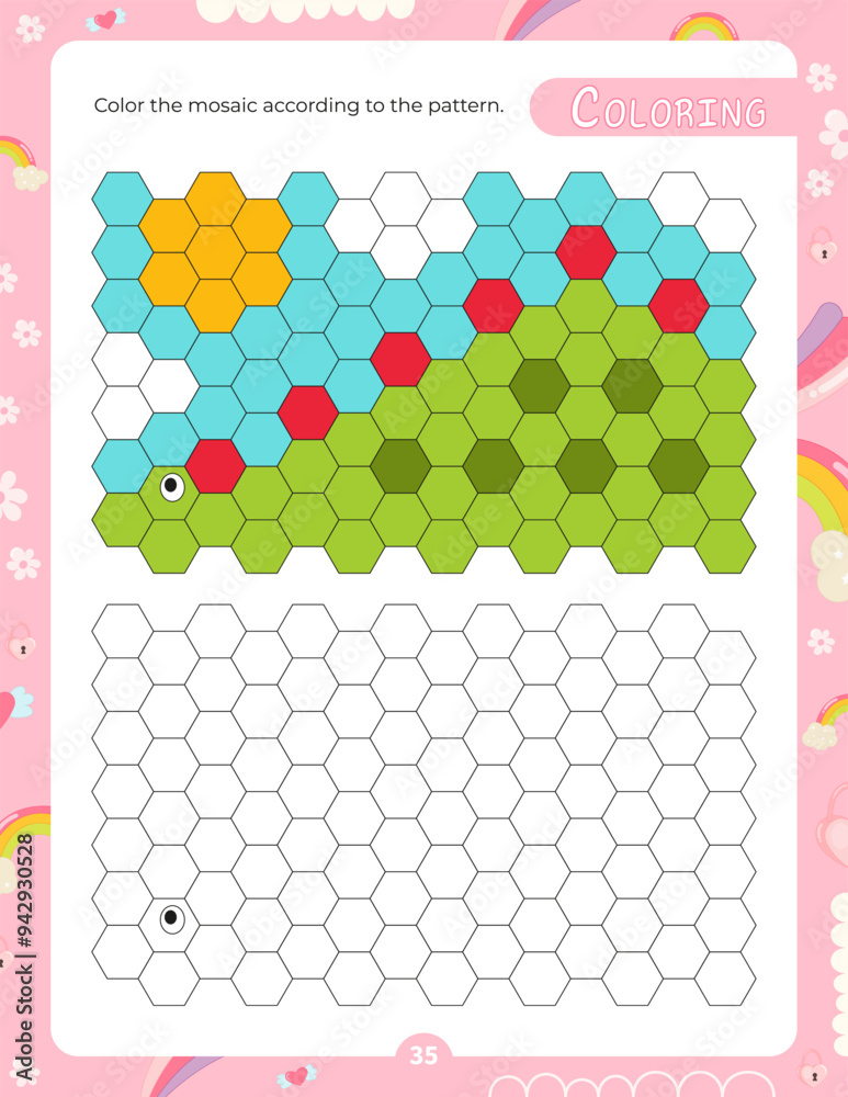 Coloring page for kids – color grid as per the pattern. Preschool ...