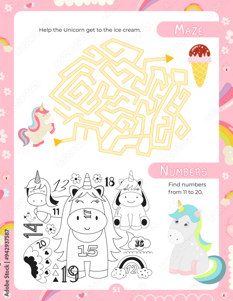 Activity Pages for Kids. Printable Activity Sheet with Unicorn ...