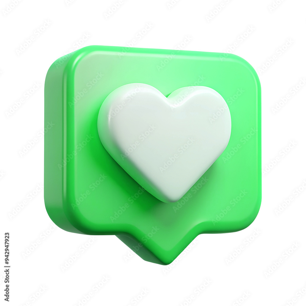 social media like notification green icon with heart symbol. Social ...