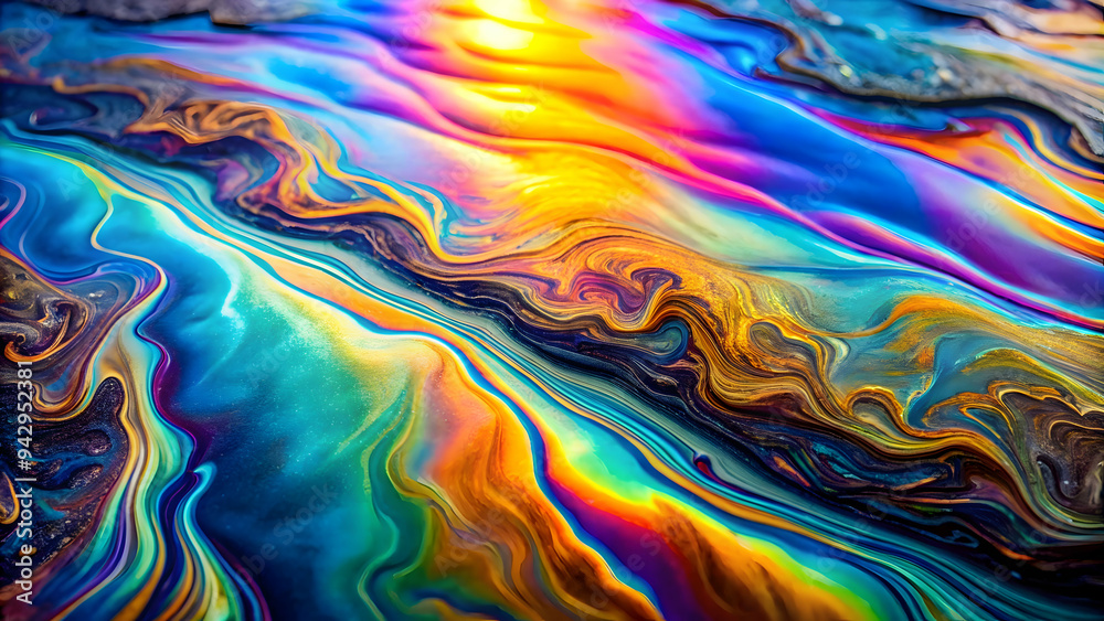 Abstract Iridescent Oil Slick: A mesmerizing close-up of an iridescent ...