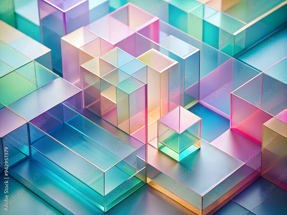 Abstract Glass Cubes: An intricate composition of translucent, multi ... Abstract Glass Cubes: An intricate composition of translucent, multi ...