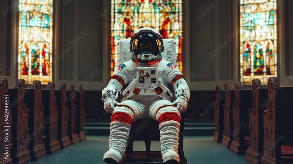 Astronaut in a Church: A lone astronaut in a pristine white suit sits ...