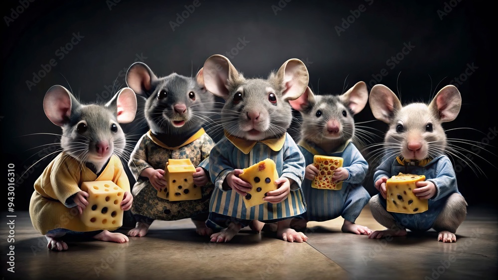 A group of mice gather around a miniature piano, holding tiny sheet ...