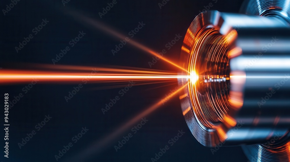 Crossed laser beams scanning an industrial object, high detail, side ...