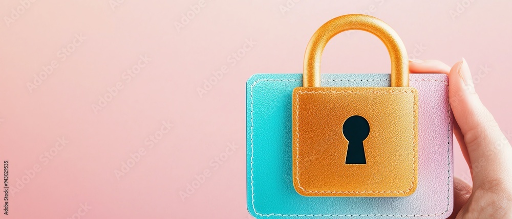 Digital wallet icon with a secure lock symbol overlay, set against a ...