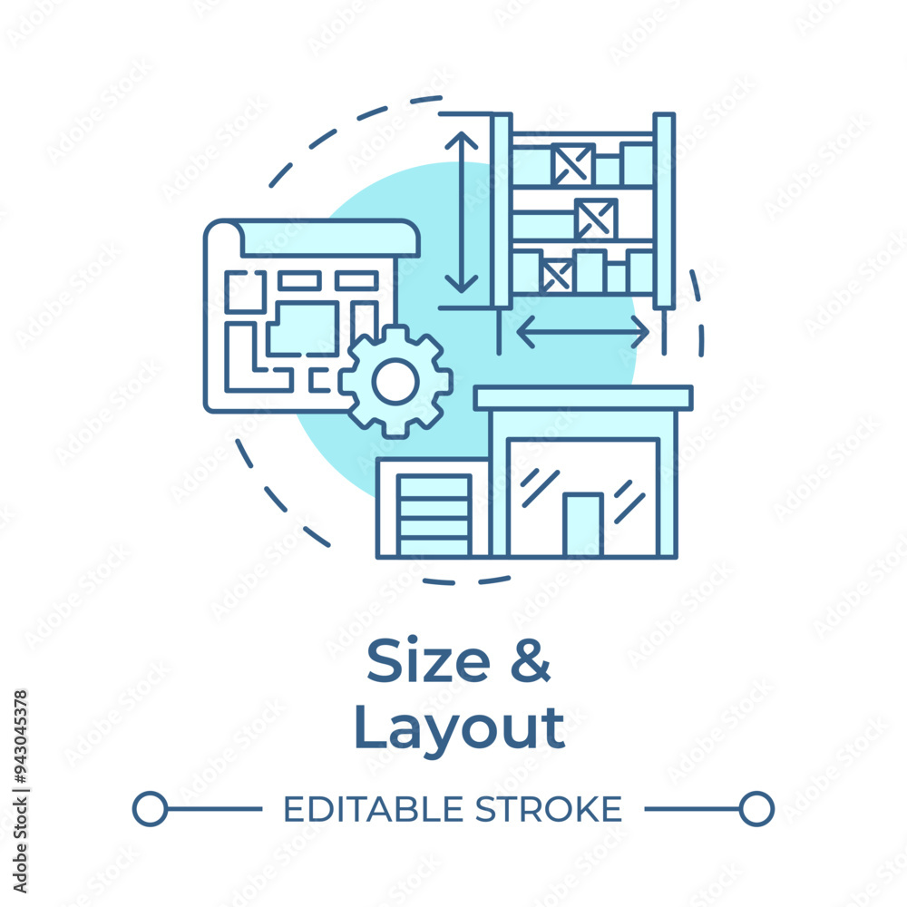 Size and layout soft blue concept icon. Industrial real estate. Space ...
