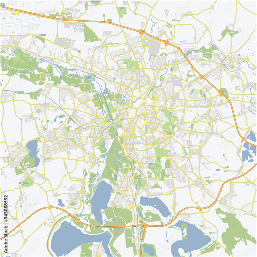 Road map of Leipzig in Germany. Contains layered vector with roads ...
