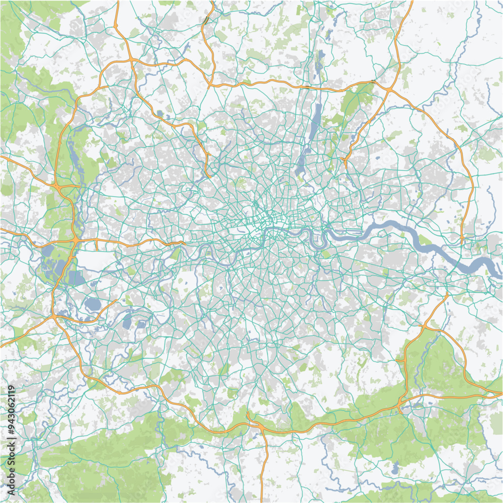 Road map of London in United Kingdom. Contains layered vector with ...