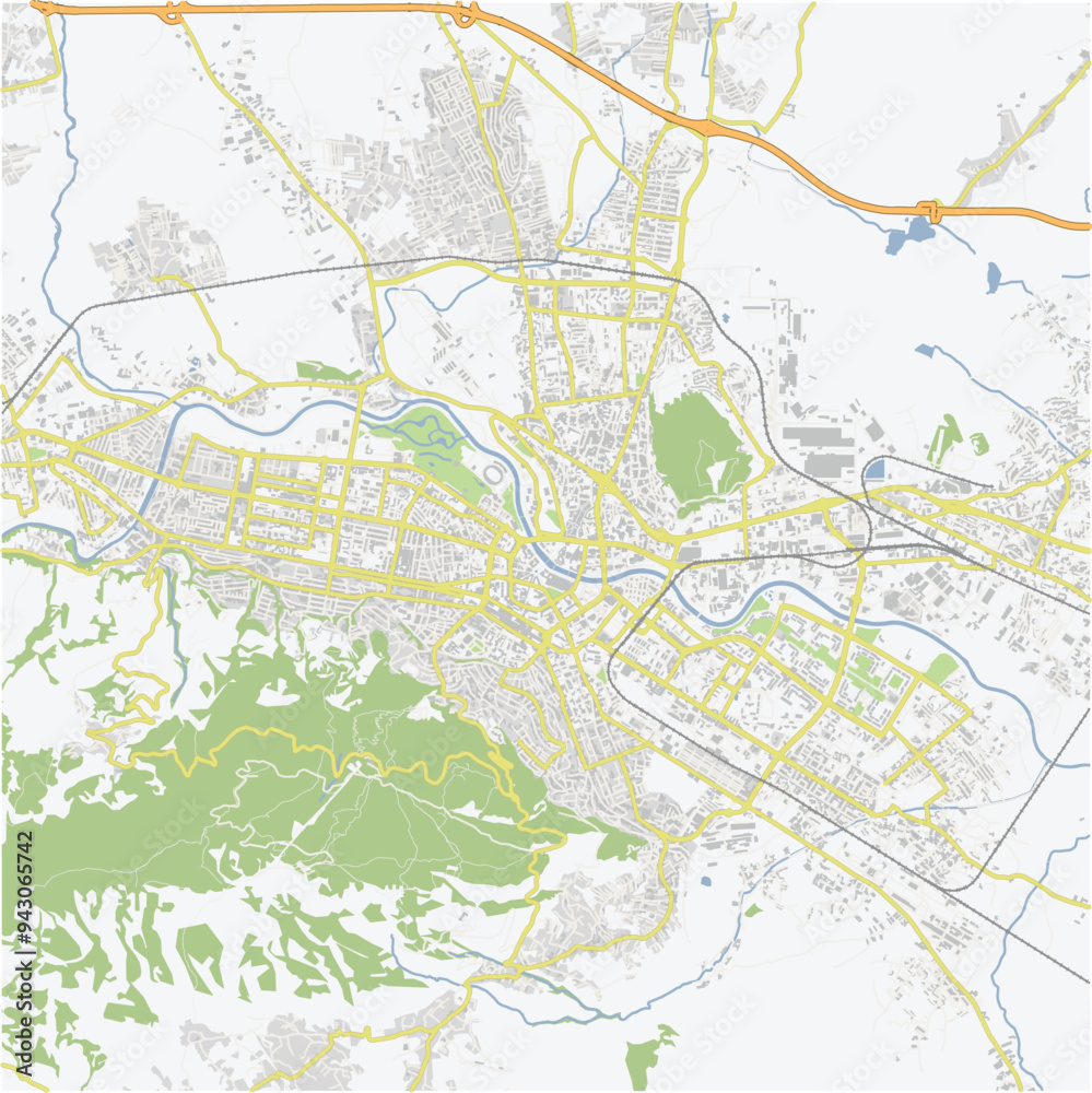 Road map of Skopje in North Macedonia. Contains layered vector with ...