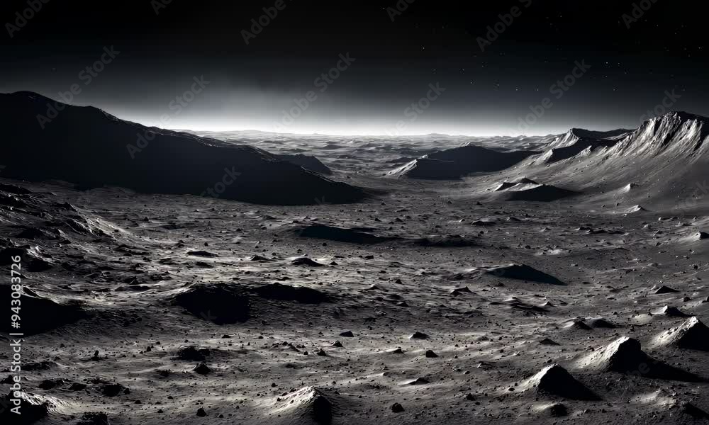 A video showcasing the barren, cratered surface of the Moon under a ...