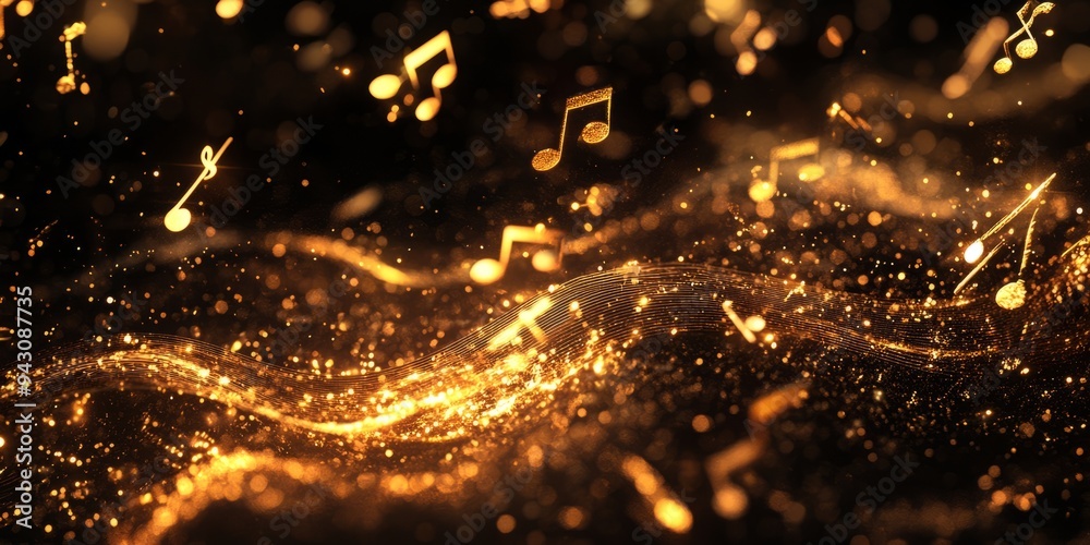 musical notes in the air, musical note with waves of light and sound ...