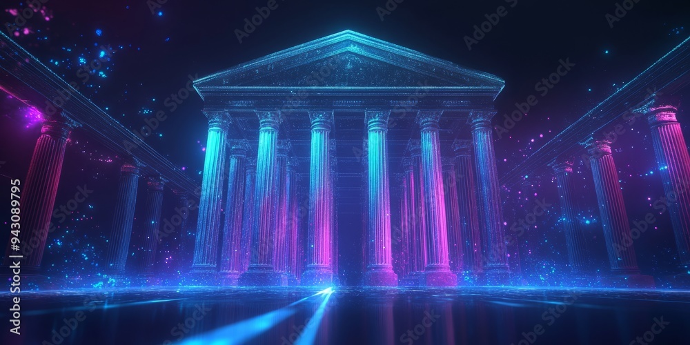 Futuristic bank logo with holographic elements and digital technology ...