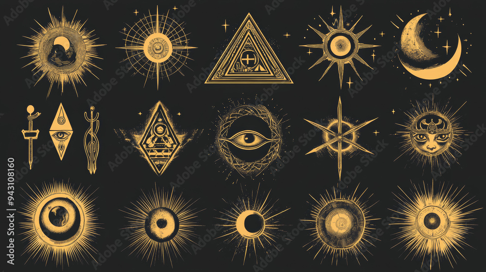 Vector set of occult signs, including occultism, alchemy, and astrology ...