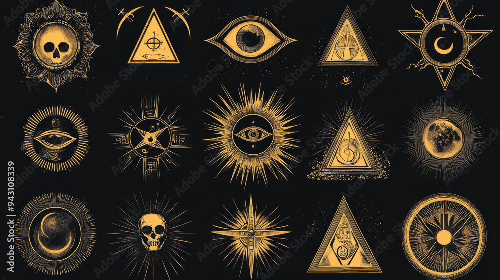 Vector set of occult signs, including occultism, alchemy, and astrology ...