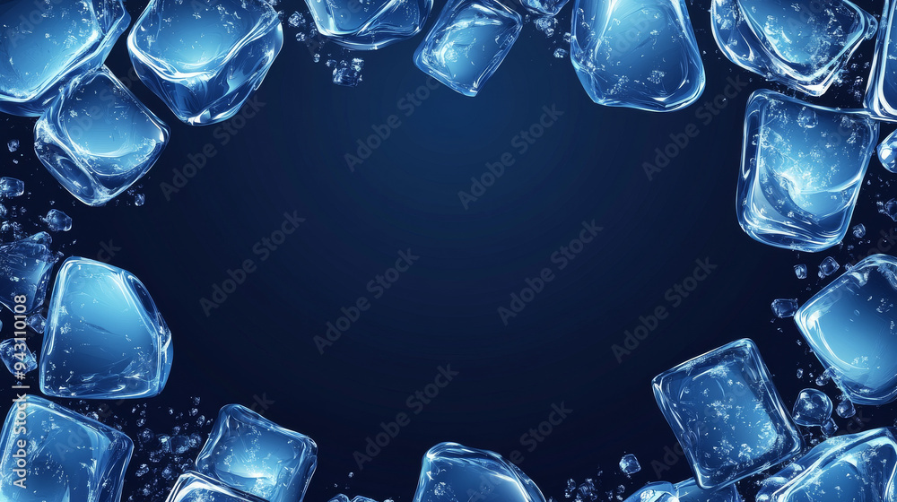 Realistic ice cubes background featuring a crystal-clear frame ...
