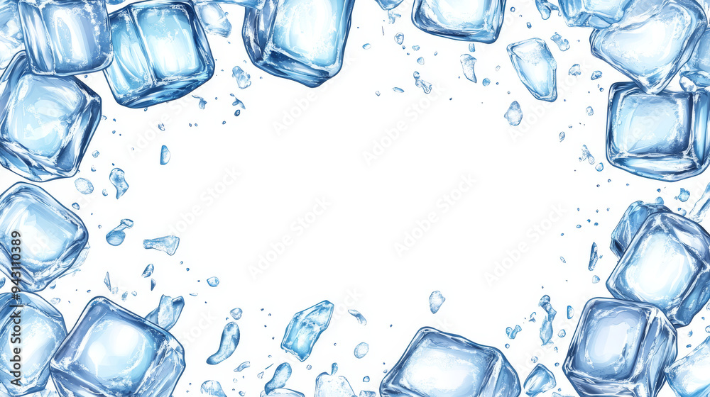 Realistic ice cubes background featuring a crystal-clear frame ...