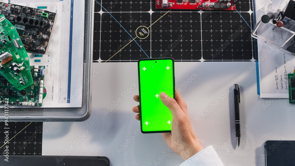 Business Manager Scrolling Through Apps on Smartphone with Green Screen ...