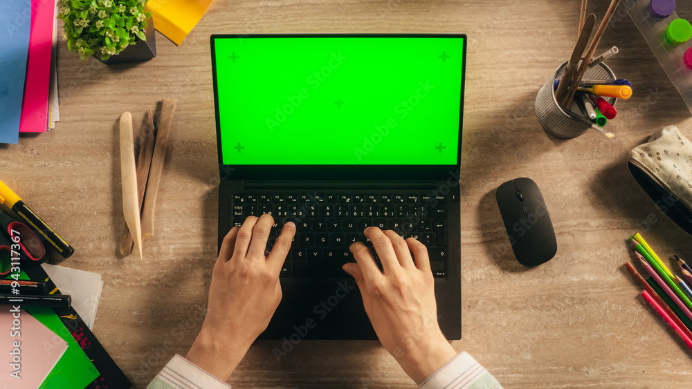 Anonymous Designer Typing on a Laptop with Mock Up Green Screen ...