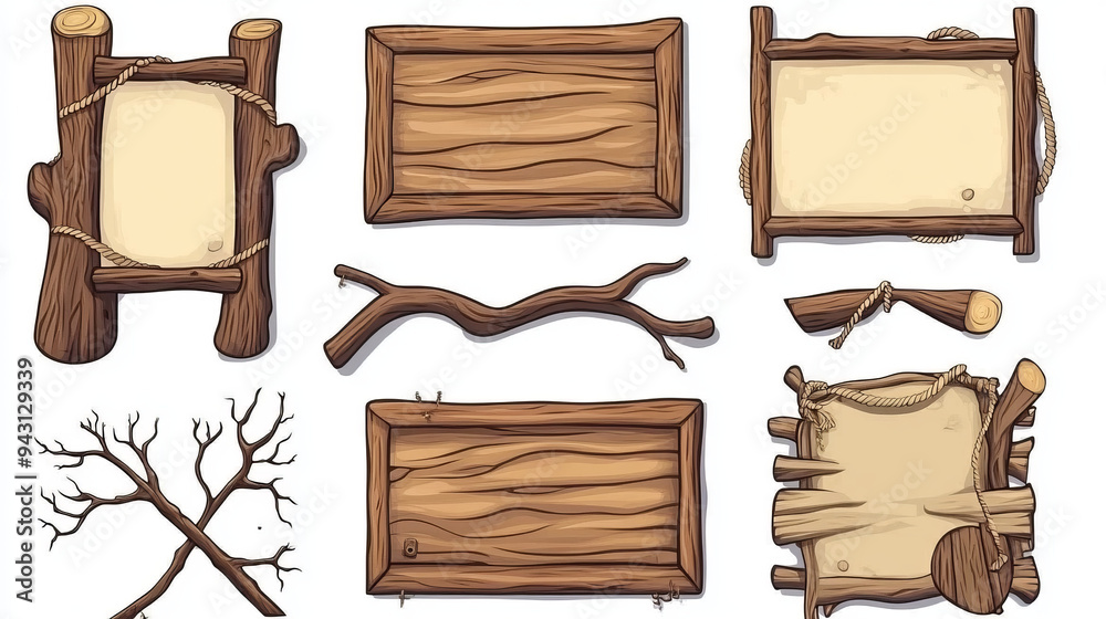 Wooden frames and borders cartoon vector design. Brown wood boards, old ...