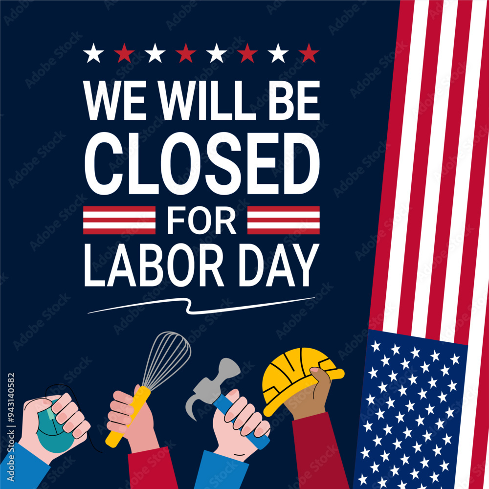 Labor Day Closed Sign: A vibrant, colorful illustration of a closed ...