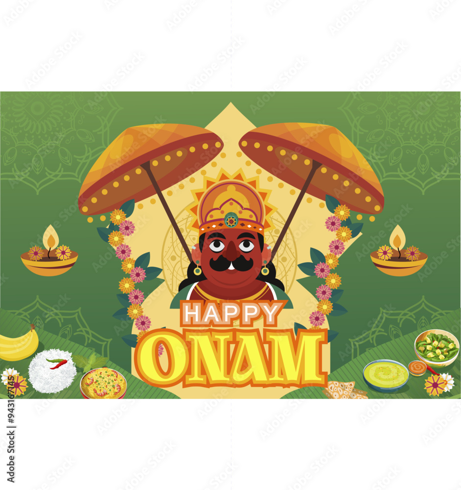 India Kerala Onam festival with Mahabali illustration and onam sandhya ...