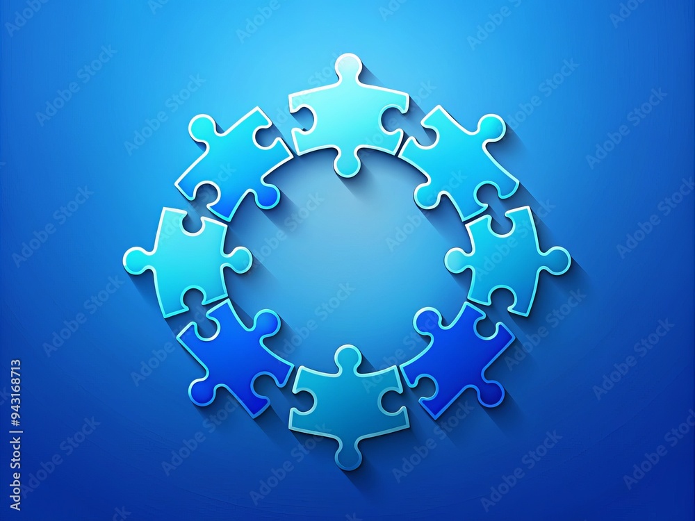 A stylized icon of interconnected puzzle pieces forming a circle ...