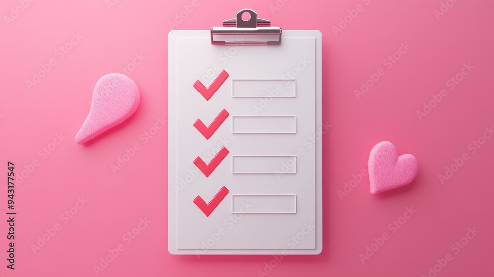 Checklist on Pink Background with Heart Icons A clipboard with a ...