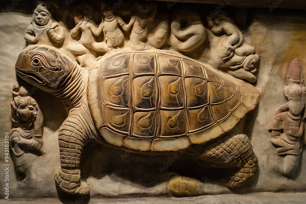 An illustration or depiction of Kurma, the turtle incarnation of Lord ...