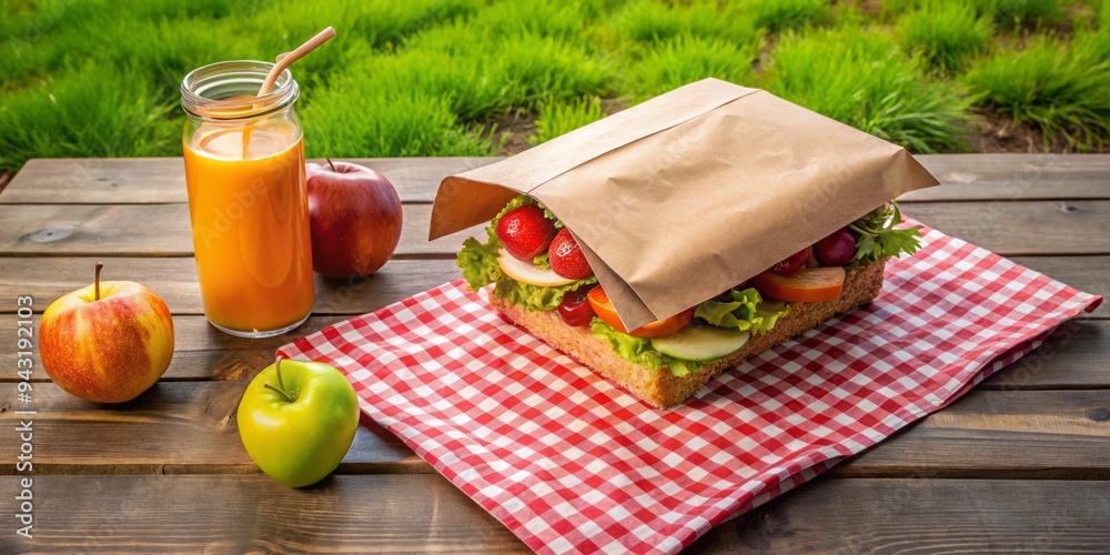 Fresh fruit, a crusty sandwich, and a chilled drink tumble out of a ...