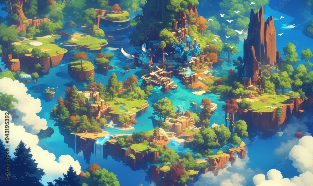Enchanted Forest Game Board: Top-View Fantasy Landscape with Floating ...