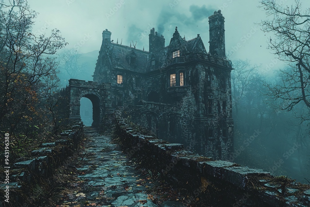 Halloween haunted castle in a spooky night setting, ideal for themed ...