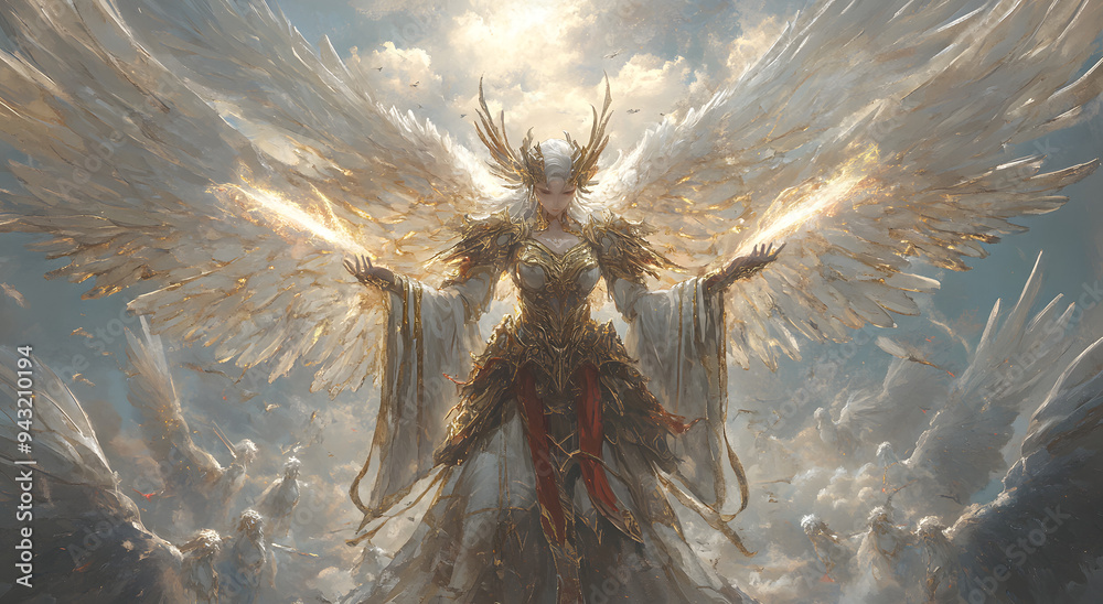 The Epic Scene Depicts the God of Battle in Ornate Armor, Surrounded by ...