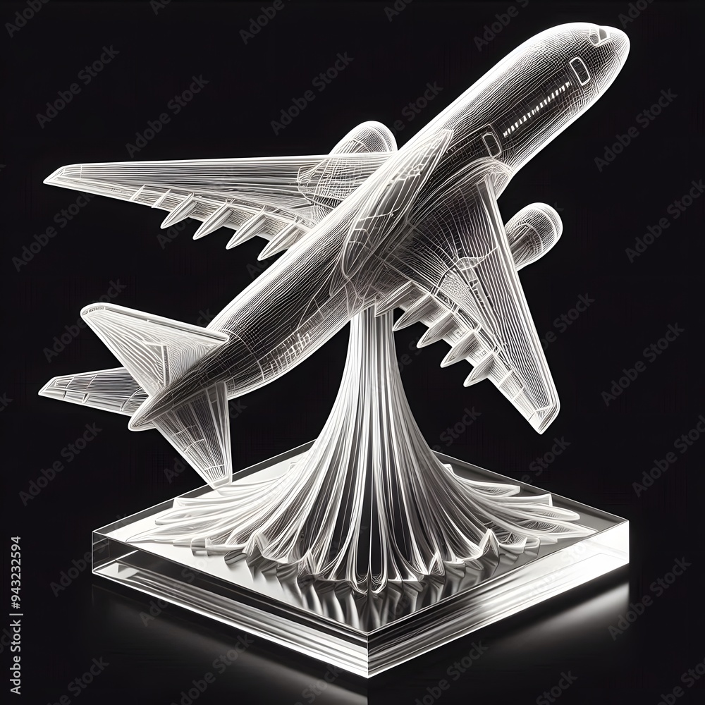 Transparent 3D image of an aircraft. Intricate details highlight the ...
