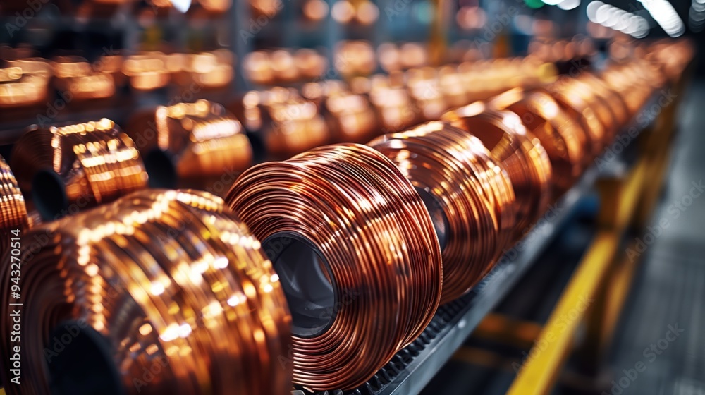 Industrial Coils of Copper Wire Ready for Use. Multiple coils of copper ...