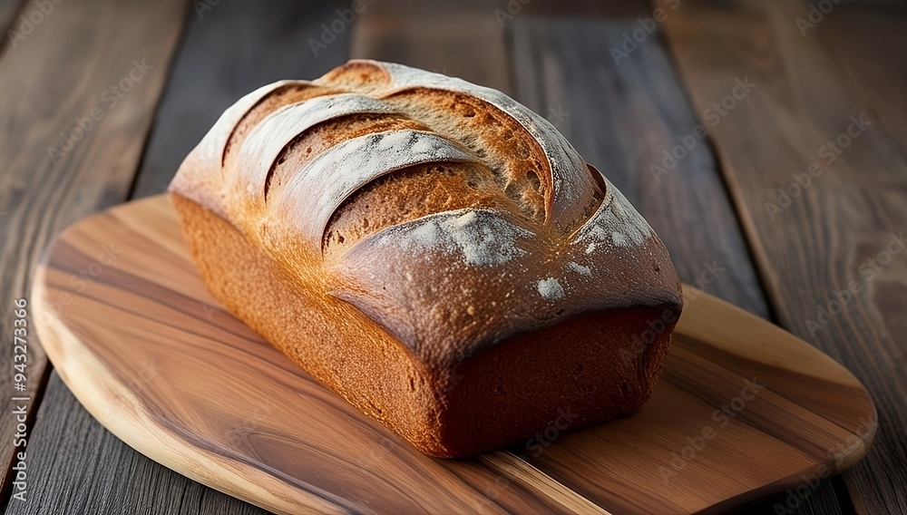 rustic whole grain loaf of bread sits on a wood created with generative ...